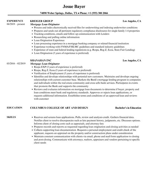 Mortgage Loan Originator Resume Samples Velvet Jobs