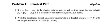 Solved Problem Shortest Path Points If P V Chegg Com