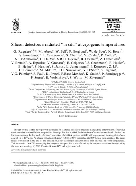 Pdf Silicon Detectors Irradiated “in Situ” At Cryogenic Temperatures