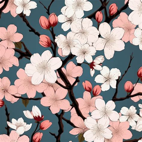 Tile Pattern Of Cherry Blossom Wallpaper Backgrounds Porcelain Flower Premium Ai Generated Image