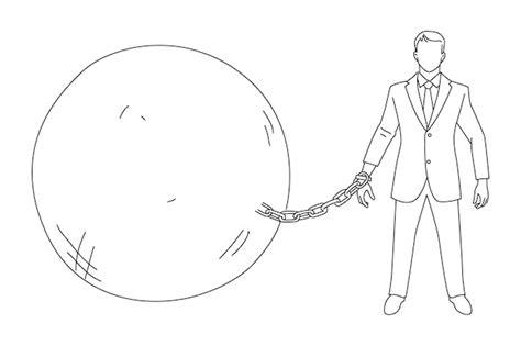 Premium Vector Drawing Of Businessman Chained To Large Ball Metaphor