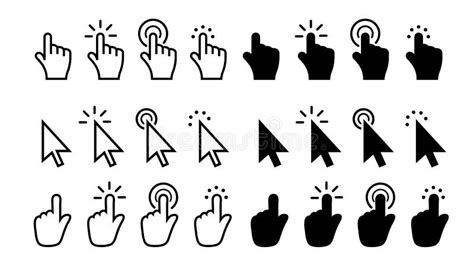 mouse click cursor set hand cursor click icon mouse pointer set stock vector illustration