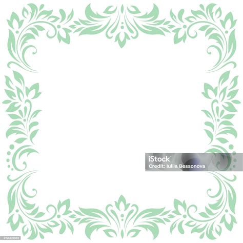 정사각형 빈티지 프레임 양식화 된 나뭇잎의 테두리 꽃 흰색 배경에 밝은 녹색 선으로 컬 벡터 배경 벽지 0명에 대한 스톡 벡터 아트 및 기타 이미지 Istock