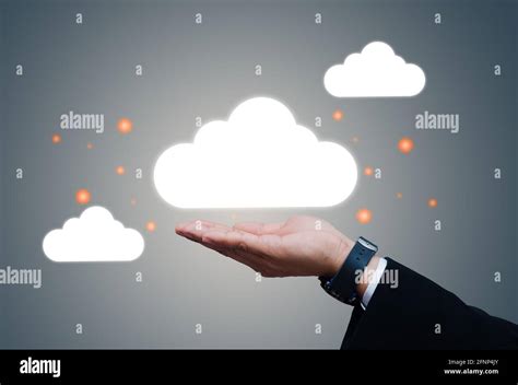 Business Man Holding Icon Cloud Computing Network And Icon Connection