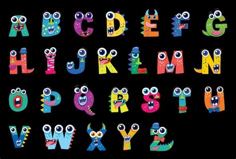 컬러풀 몬스터 알파벳 벡터 일러스트레이션 무료 벡터