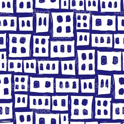 흰색 배경에 격리 된 파벨라의 파란색 윤곽 선형 잉크 하우스 귀여운 흑백 매끄러운 패턴 벡터 간단한 평면 그래픽 손으로 그린