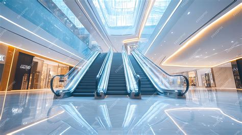 A Modern Escalator In A Shopping Mall With A Glass Ceiling Premium Ai