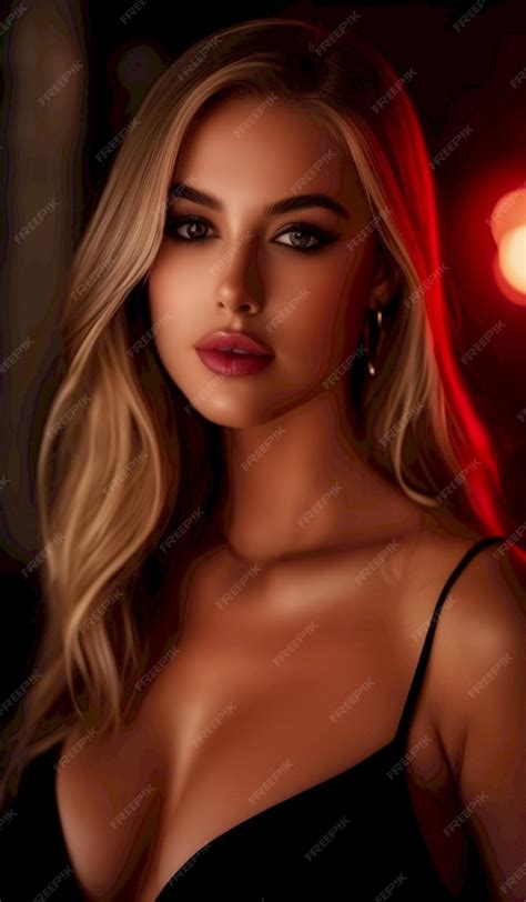 Woman With Long Blonde Hair Wearing Bra Looking At Camera Premium Ai