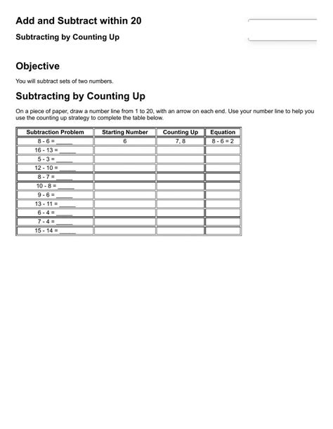 Subtracting By Counting Up Worksheet Live Worksheets Worksheets Library