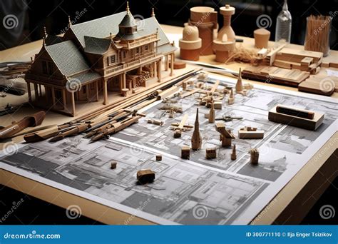 Architectural Blueprint And Drafting Tools On Paper For Construction Planning And Design Process