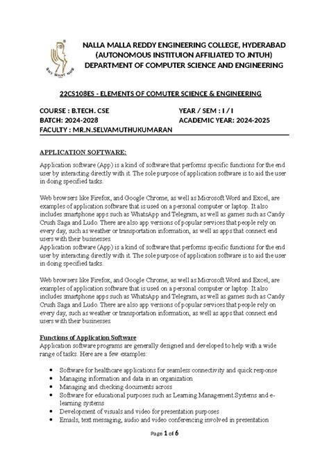 Application Software Unit I Nalla Malla Reddy Engineering College