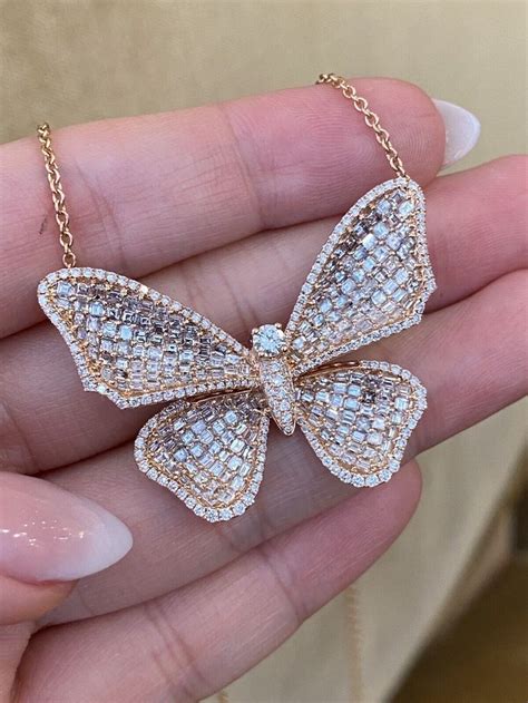 Large Pave Diamond Butterfly Pendant Necklace In 18k Rose Gold