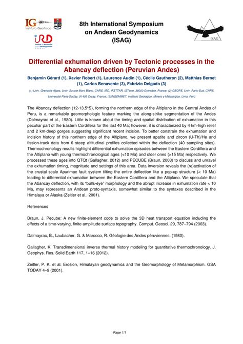 Pdf Differential Exhumation Driven By Tectonic Processes In The Abancay Deflection Peruvian