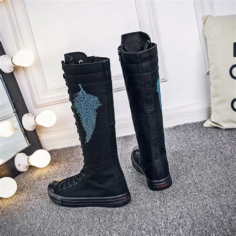 Размер 34 43 женские модные высокие ботинки на плоской подошве с кристаллами повседневные