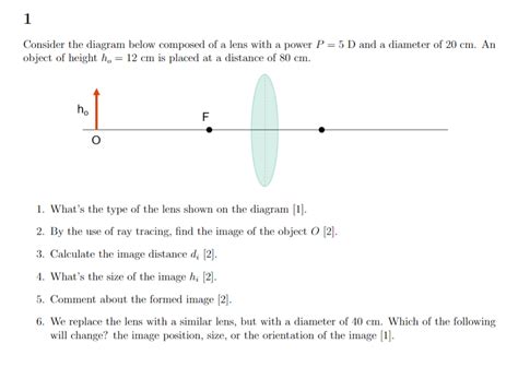 Solved Consider The Diagram Below Composed Of A Lens With A