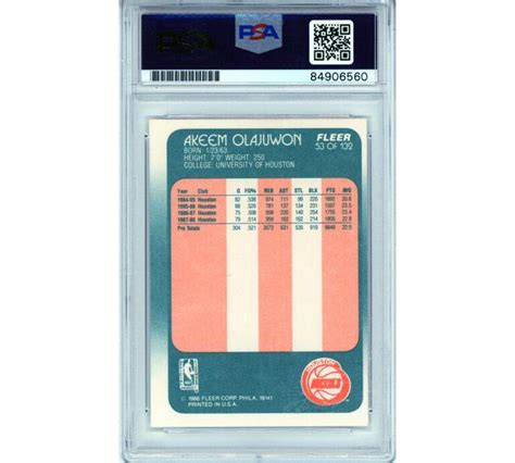 Hakeem Olajuwon Signed 1988 Fleer 53 Psa Autograph Graded 10