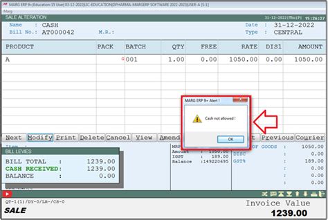 If Cash Not Allowed Alert Appears At The Time Of Modifying Bill Then How To Resolve It In Marg