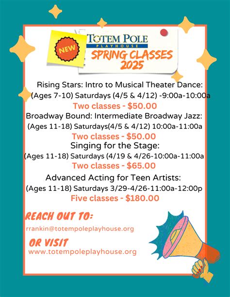 Spring Classes Update Totem Pole Playhouse