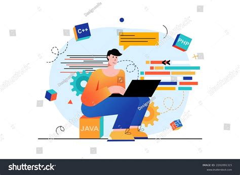 Programming Concept People Scene Flat Cartoon Stock Vector Royalty Free 2202091315 Shutterstock