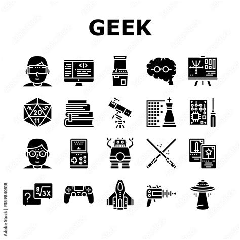 Vetor De Geek Nerd And Gamer Collection Icons Set Vector Chess And Video Game Mathematics And