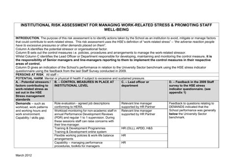 Work Related Stress Risk Assessment And Staff Well Being