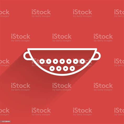 긴 그림자로 격리 된 흰색 라인 주방 소쿠리 아이콘입니다 조리 기구 칼 붙이 기호입니다 벡터 일러스트레이션 가정 생활에 대한 스톡 벡터 아트 및 기타 이미지 Istock