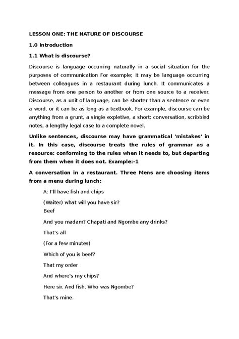Discourse Analysis Notes Lesson One The Nature Of Discourse 1