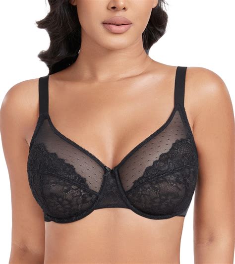 Exerin Womens Plus Size Lace Bras 36ddd Black Breathable Mesh