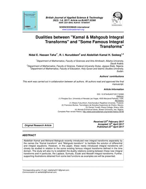 Pdf Dualities Between Kamal And Mahgoub Integral Transforms And Some Famous Integral