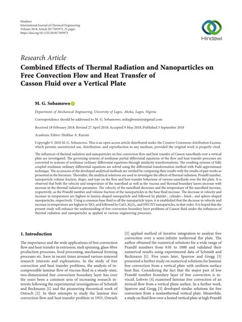Pdf Combined Effects Of Thermal Radiation And Nanoparticles On Free Convection Flow And Heat