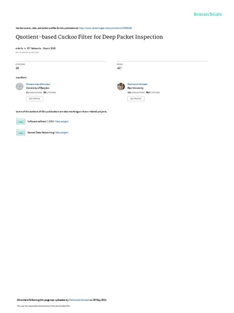 Btl 5 Quotient Based Cuckoo Filter For Deep Packet Inspection Pdf