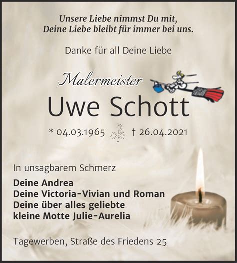 Traueranzeigen Von Uwe Schott Abschied Nehmen De
