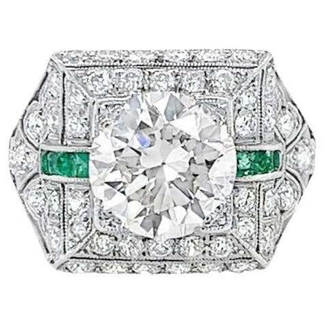 Vintage Platinum Diamond And Emerald Cocktail Ring For Sale At 1stdibs