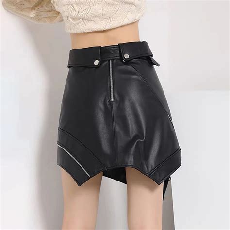 Мини кожаная черная сексуальная юбка Осенняя Корейская длинная юбка в пайетках для женщин