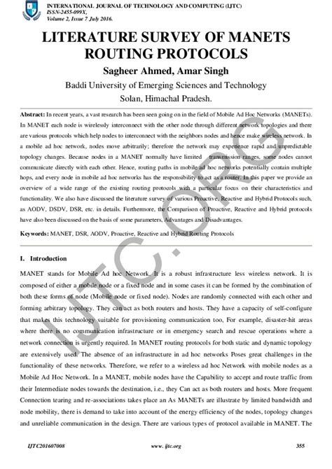 Pdf Literature Survey Of Manets Routing Protocols