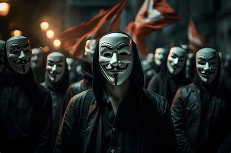 Premium Ai Image Hackers Crowd Revolution In The Street With White