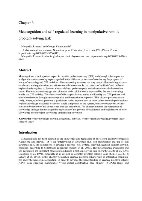 Full Article Metacognition And Self Regulated Learning In Manipulative Robotic Problem Solving Task