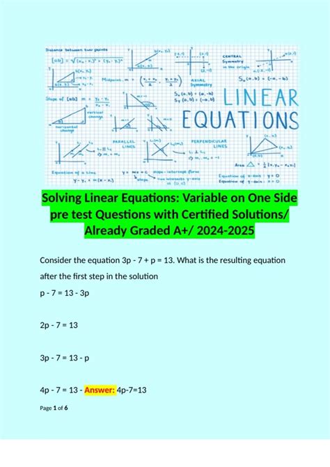 Solving Linear Equations Variable On One Side Pre Test Questions With