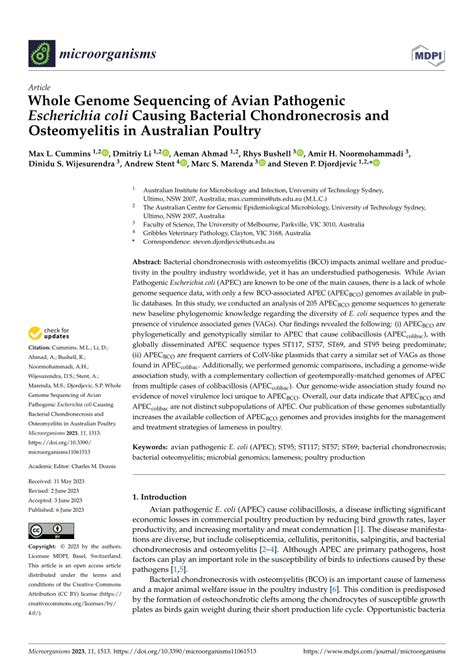 Pdf Whole Genome Sequencing Of Avian Pathogenic Escherichia Coli Causing Bacterial