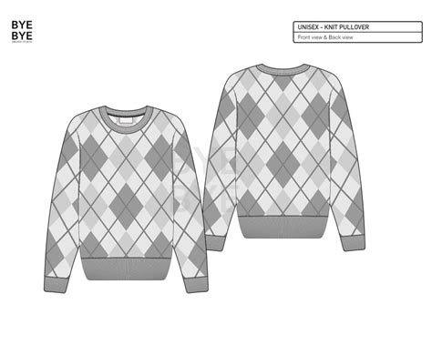 Unisex Harlequin Knit Sweater Fashion Design Flat Sketches To
