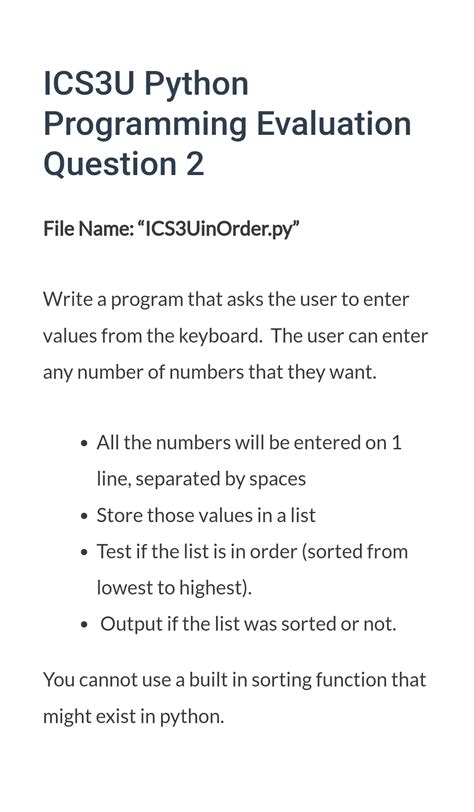 Solved Ics3u Python Programming Evaluation Question 2file