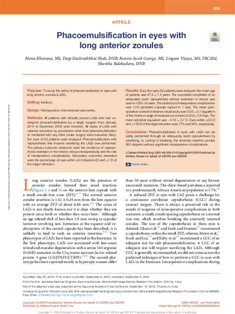 Pdf Phacoemulsification In Eyes With Long Anterior Zonules