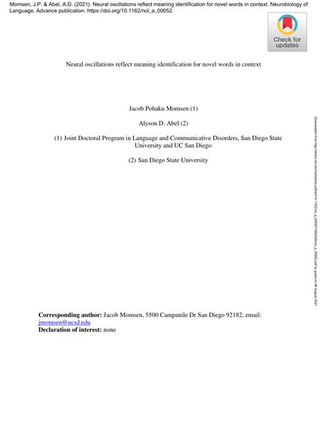 Pdf Neural Oscillations Reflect Meaning Identification For Novel Words In Context