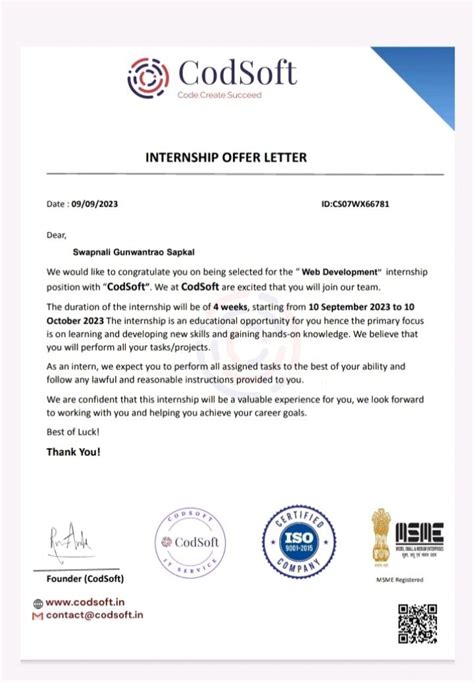 Swapnali Sapkal On Linkedin Codesoft Internship Careeropportunities Excited Codesoft