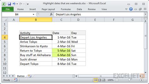 Excel Formula Highlight Dates That Are Weekends Exceljet