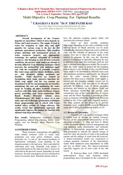 Pdf Multi Objective Crop Planning For Optimal Benefits