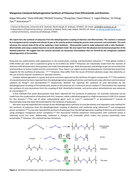 Pdf Manganese Catalysed Dehydrogenative Synthesis Of Polyureas From Diformamide And Diamines