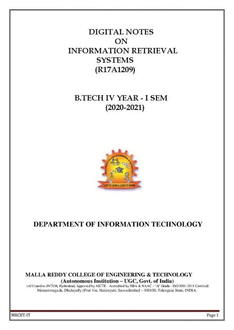 Information Retrieval Pdf 179190 R17a1209 Information Retrieval Systems