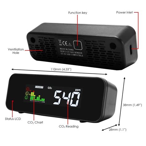 Aqm 385 Carbon Dioxide Co2 Monitor 0~5000ppm Range Large Colored Led Screen Display Iaq Meter