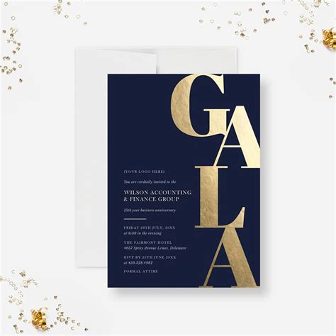 Business Gala Invitation Card In Navy Blue And Bold Gold Elegant Party